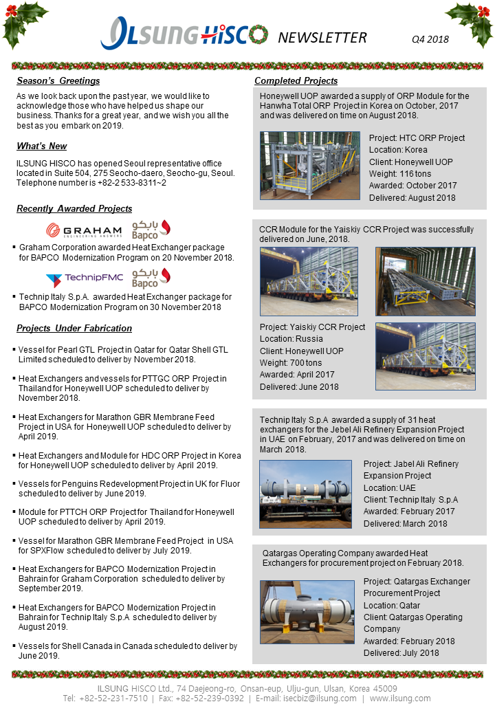 NEWSLETTER Q4 2018 | ilsung